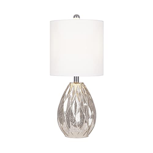 Catalina 23098-001 Glam Geometric Glass Faceted Table Lamp with Linen Shade, 22", Vintage Mercury