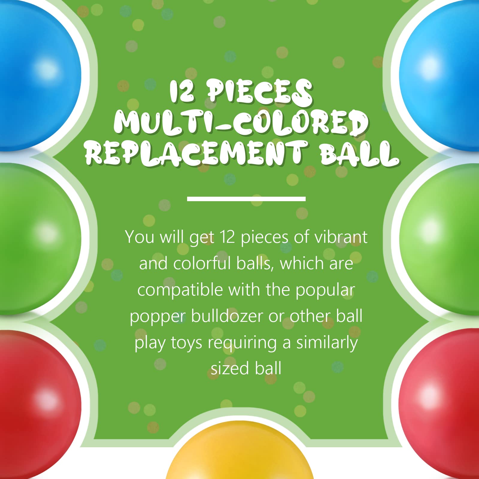 Civaner 12 Pcs Multi Colored Replacement Bulldozer Toy Balls 1.75 Inch Plastic Crush Proof Soft Air Filled Ocean Balls for Toddlers