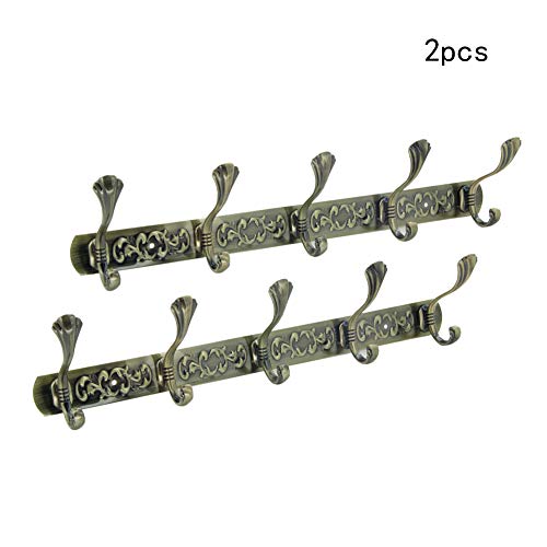 MroMax Wall Mounted Coat Rack 5 Hooks, Coat Hooks Rail Stainless Steel Hooks for Coat Hat Towel Purse Key Bag Bathroom Bedroom Entryway, Bronze Tone 2Pcs
