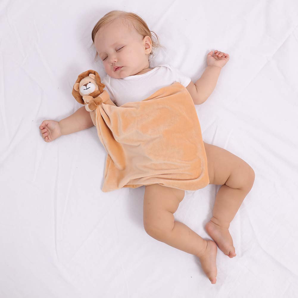Apricot Lamb Stuffed Animals Security Blanket Yellow Lion Infant Nursery Character Blanket Luxury Snuggler Plush(Yellow Lion, 13 Inches)
