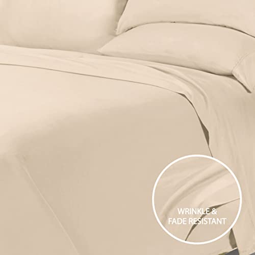 Cathay Home Single Flat Sheet, King (102" x 105"), Cream