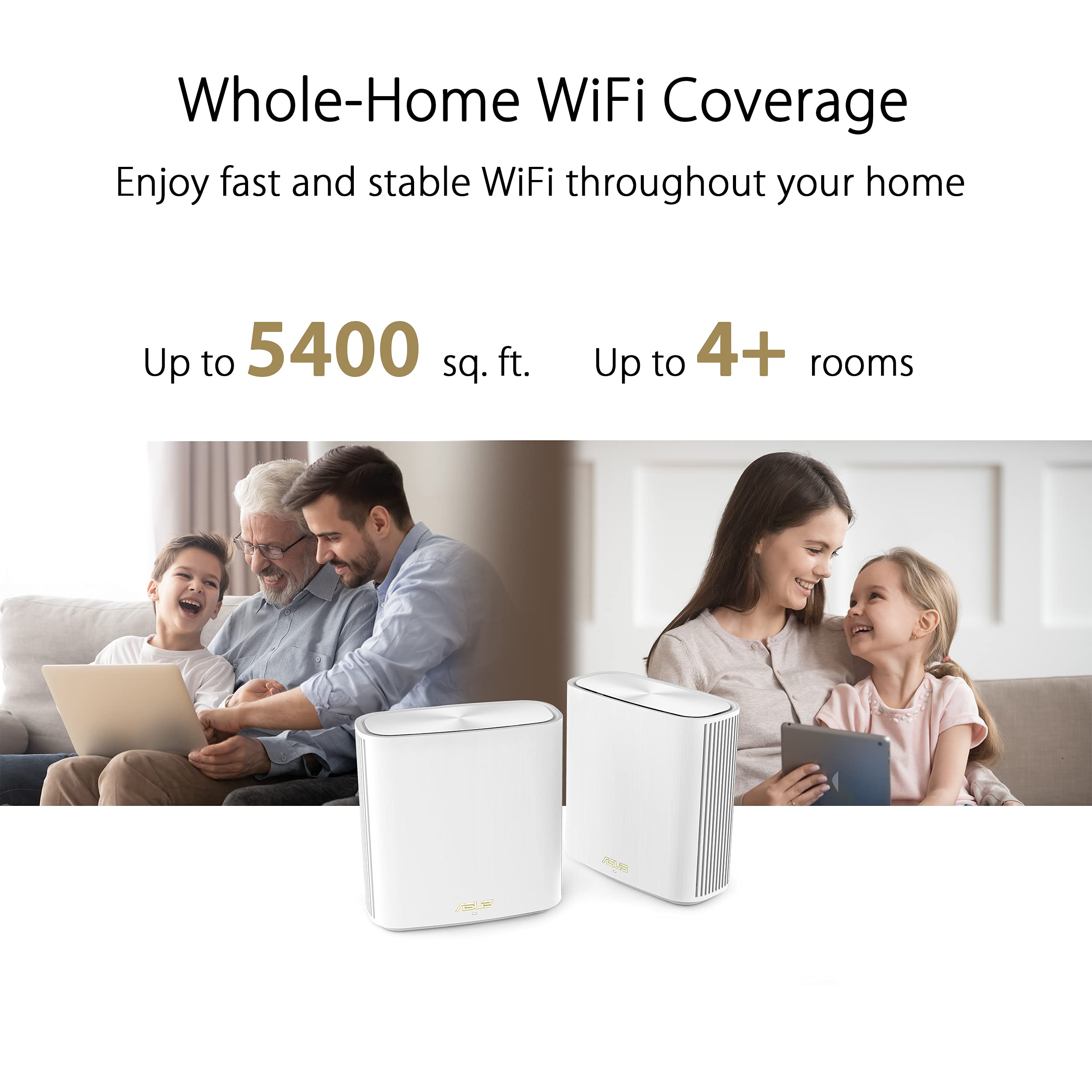 ASUS ZenWiFi Whole-Home Dual-Band Mesh WiFi 6 System XD6 White - 1 Pack, Coverage up to 2,700 sq.ft & 4+ Rooms, 5400Mbps, AiMesh, Lifetime Free Internet Security, Parental Control, Easy Setup