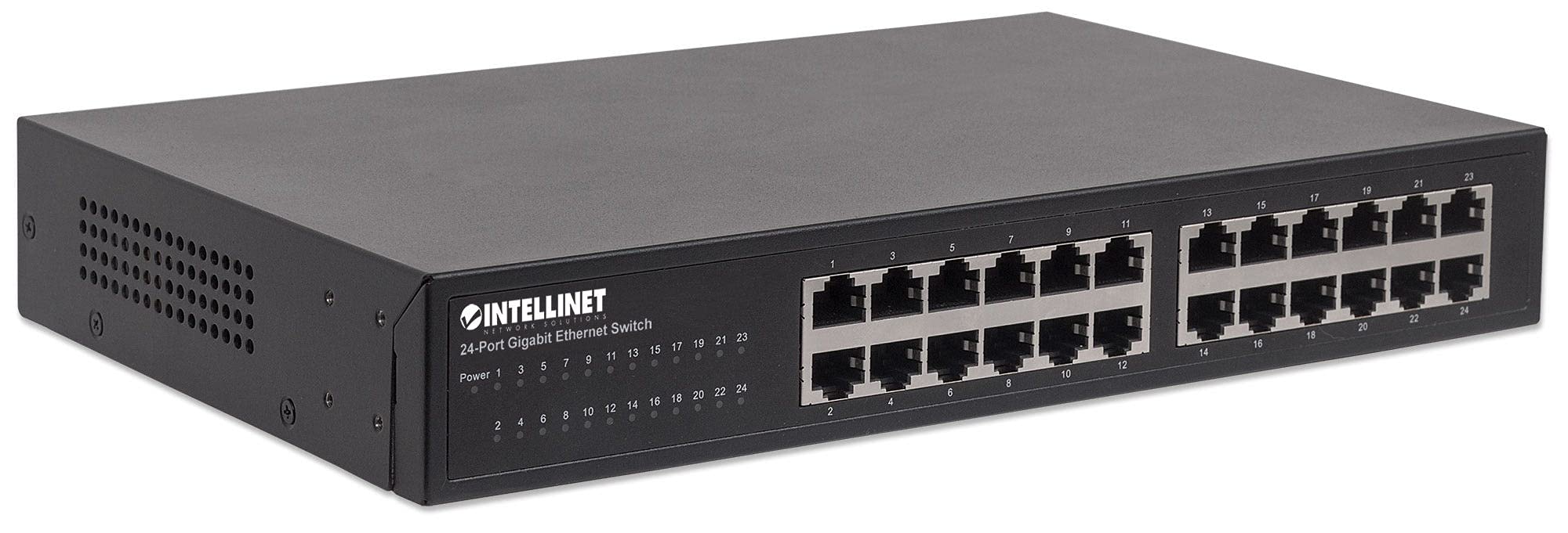 Intellinet 24 Port Gigabit Ethernet Switch - Unmanaged, 10/100/1000 Mbps Ports, Rackmount & Desktop, Sturdy Metal Design, Fanless Quiet, EEE, Flow Control – 3 Yr Mfg Warranty - 561273