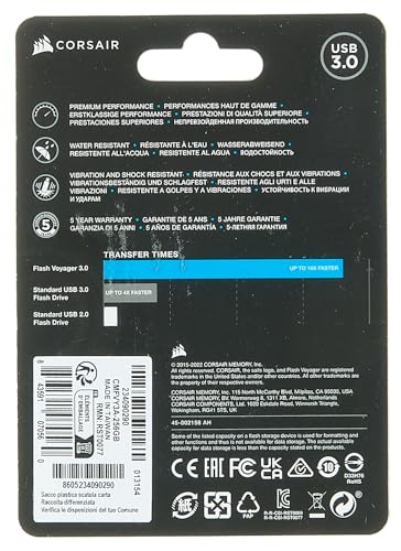 Corsair CMFVY3A-256GB Flash Voyager USB Flash Drive, USB 3.0, 256GB, Black
