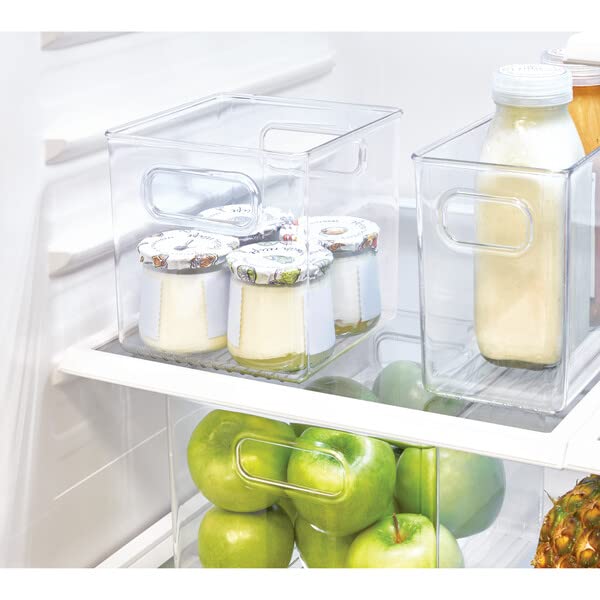 iDesign Recycled Plastic Pantry and Kitchen Storage, Freezer and Fridge Organizer Bin with Easy Grip Handles – 6” x 6” x 6”, Clear