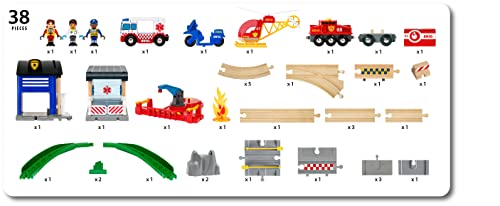 BRIO World β 36025 Rescue Team Train Set | 44-Piece Interactive Toy for Kids Age 3 and Up | Multi-Level Railway Play | FSC-Certified European Beech Wood