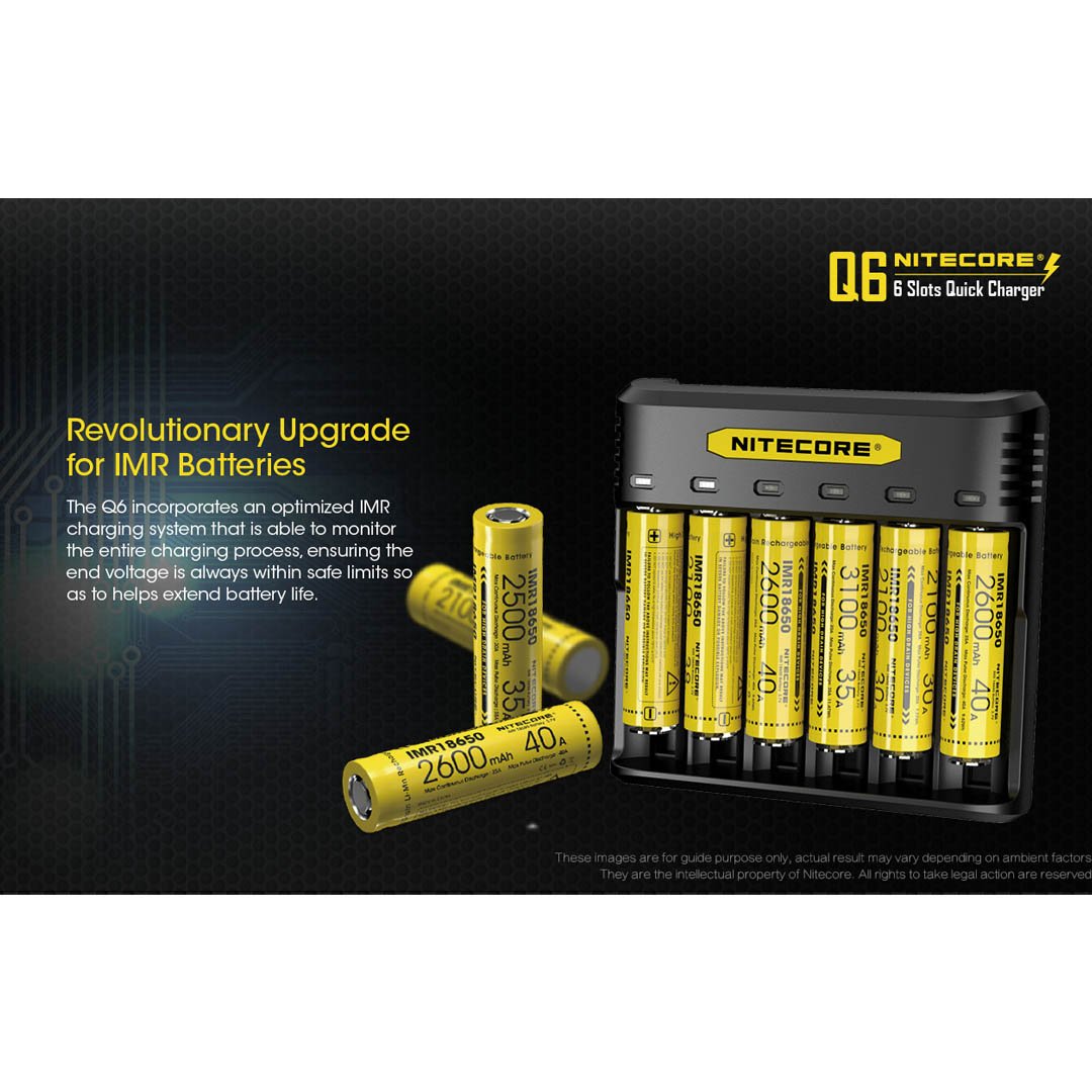 Nitecore Q6 Six Slot 2A Universal Li-ion/IMR Battery Charger for 21700, 18650, 16340, 14500, 18350 and More