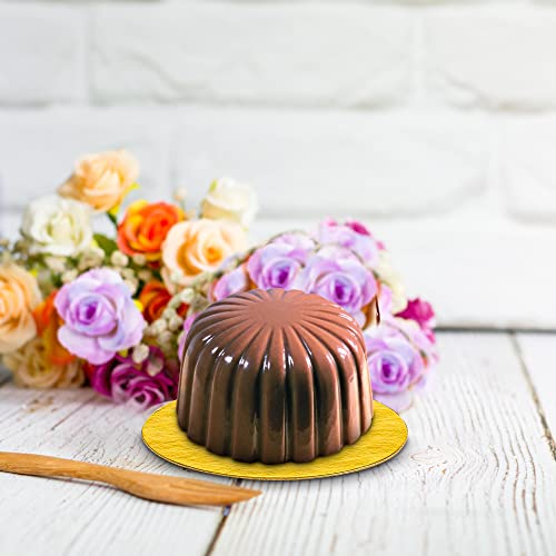 MT Products 4 inch Round Gold Cake/Pastry Dessert Board with Tab (48 Pieces)
