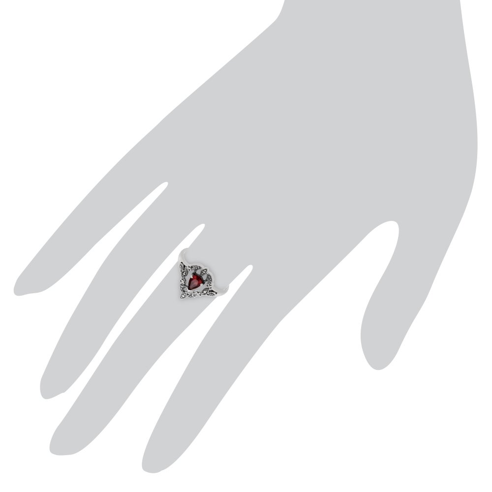925 Sterling Silver Victorian Mozambique Garnet & Marcasite Ring