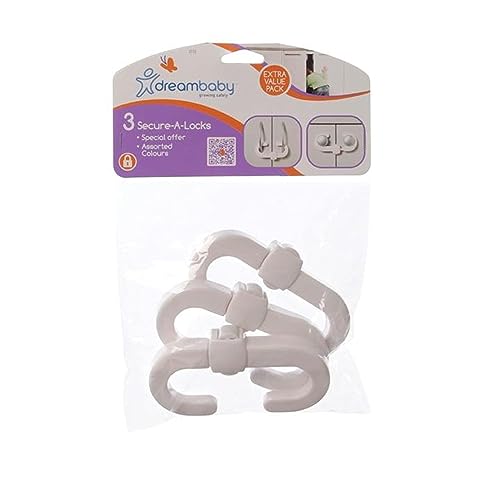 Dreambaby Secure -A-Lock - Child Proof Sliding Safety Locks - Suitable for Mushroom Knobs & D-Shaped Cabinet Door Handles - White - Model L712
