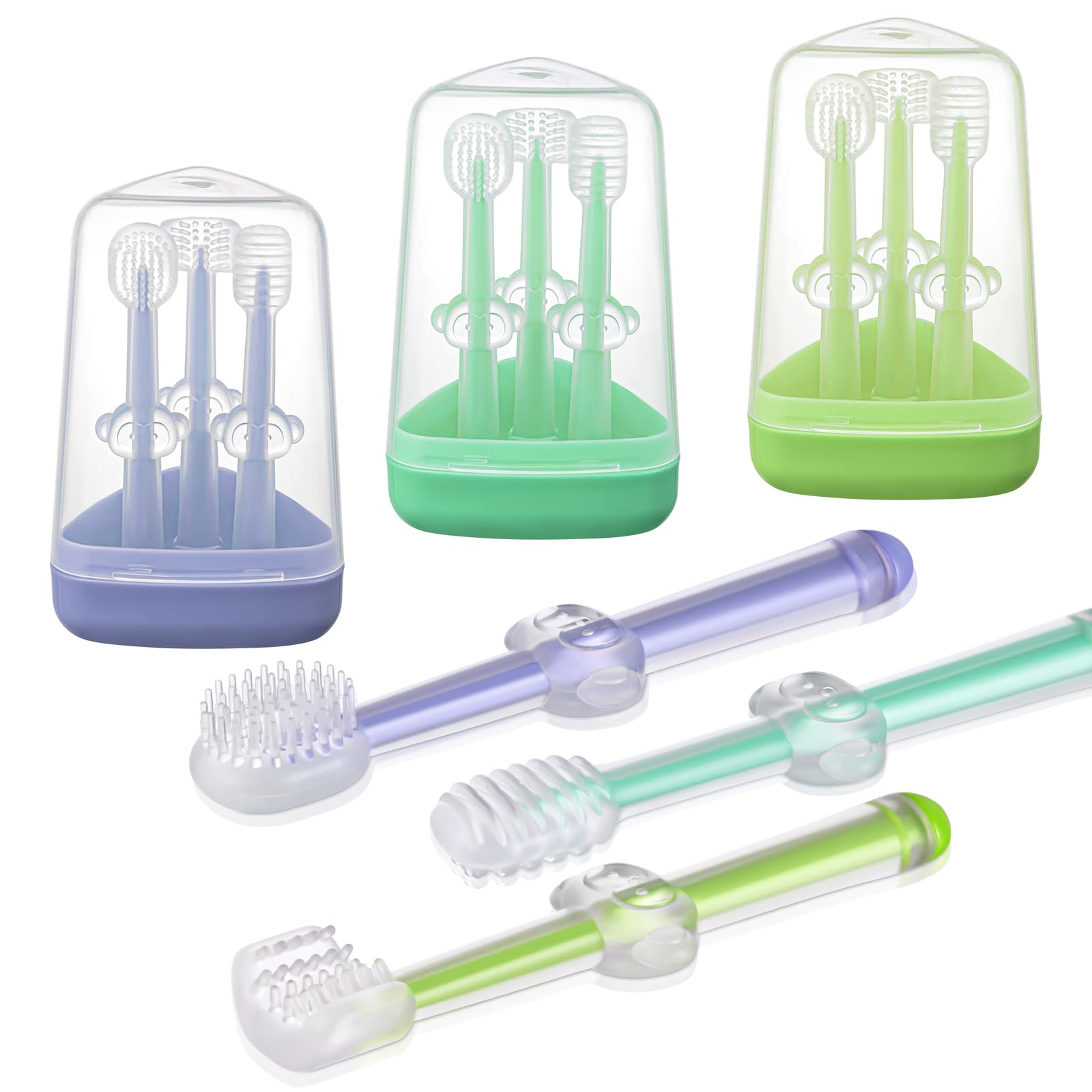 FOVRLZSE Pet Toothbrush Kit,360 Silicone Dog/Cat Toothbrush with Tongue Scrape(3pcs,Purple)