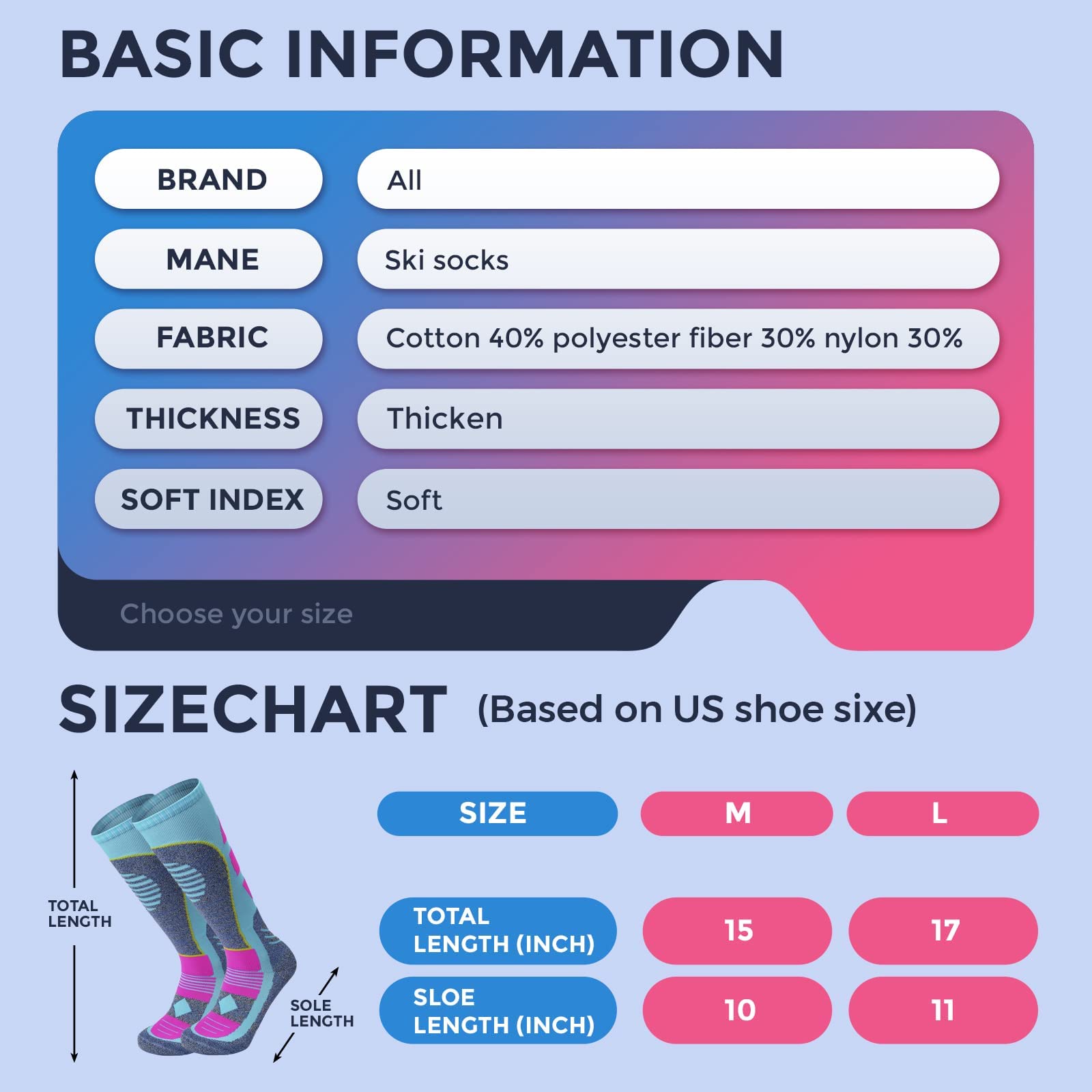 AII Athlete High Performance Unisex Knee Length Ski Socks For Men and Women2 pairs, Winter Performance Socks,Snowboard socks