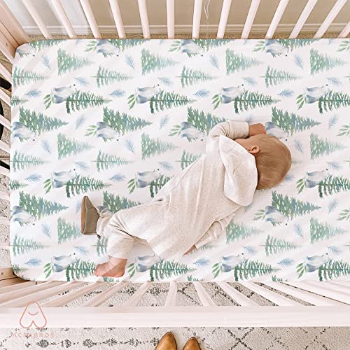 ACRABROS Crib Sheets for Girl Boy: Stretchy Baby Fitted Crib Mattress Sheets Sets 2 Pack Standard Size Ultra Soft Neutral, Bears &Forest