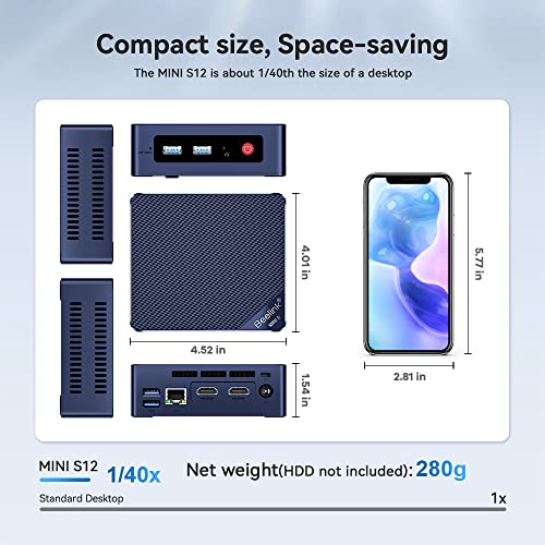 Beelink MINIS 12 Mini PC with Processor N95 (4C/4T), 16G DDR4/500G SSD 4K UHD, Dual HDMI Ports, WiFi5, BT4.2 Gigabit Ethernet Micro Computer Support Auto Power On, WOL