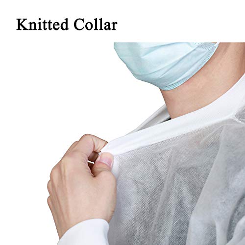 Cleaing [Pack of 10] Disposable Lab Coats for Adult, Medium, 2 Pockets with Knitted Collar and Cuffs