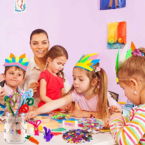 MOISO Kids Crafts and Art Supplies Jar Kit - 560+ Piece Set - Make Bracelets and Necklaces - Plus Glitter Glue, Construction Paper, Colored Popsicle Sticks, Google Eyes, Pipe CleanersâŚ