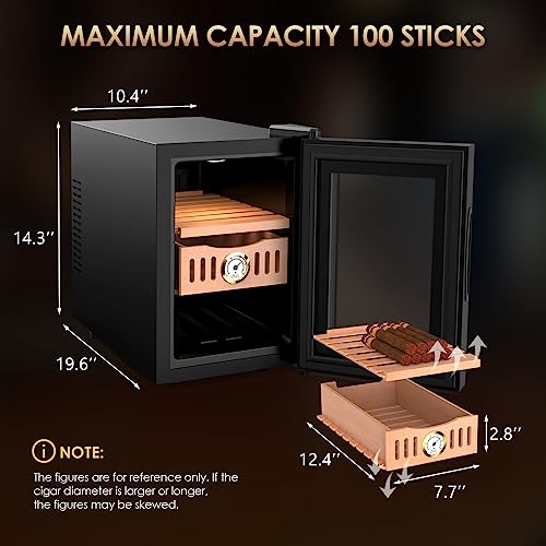 Mojgar 18L Electric Cooler Cabinet, 100 Counts Cooling and Heating Temperature Control Cabinet with Spanish Cedar Wood Shelves & Hygrometer, Gift for Men Father Husband