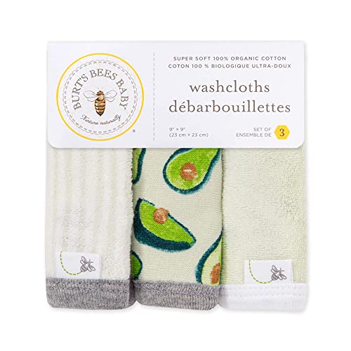 Burt's Bees Baby Washcloths, Absorbent Knit Terry, Super Soft 100% Organic Cotton,3 Count (Pack of 1)