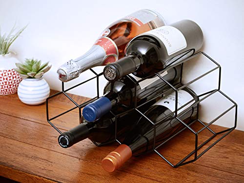 Countertop Wine Rack - 9 Bottle Wine Holder for Wine Storage - No Assembly Required - Modern Black Metal Wine Rack - Wine Racks Countertop - Small Wine Rack - Wine Bottle Storage - Tabletop Wine Rack