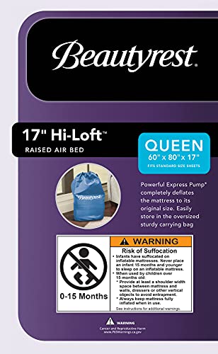 Beautyrest Hi Loft Air Bed Mattress with Pump and Edge Support, 17" Queen