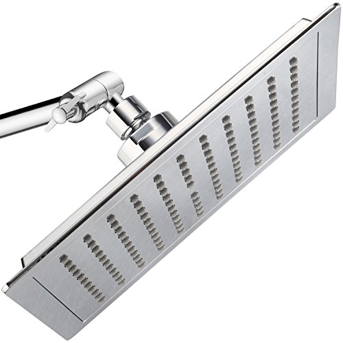 AquaSpa Giant 9-inch Diagonal Square Rain Shower Head PLUS 11-inch Solid Brass Angle Adjustable Extension Arm. 121 Jets with Rub-Clean Nozzles. Front and Back All-Chrome Finish. Sleek Square Design