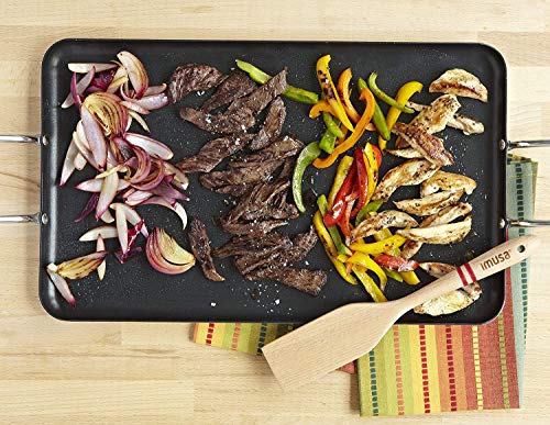 Imusa USA Nonstick Stovetop Double Burner Griddle with Metal Handles, 17-Inch, Black
