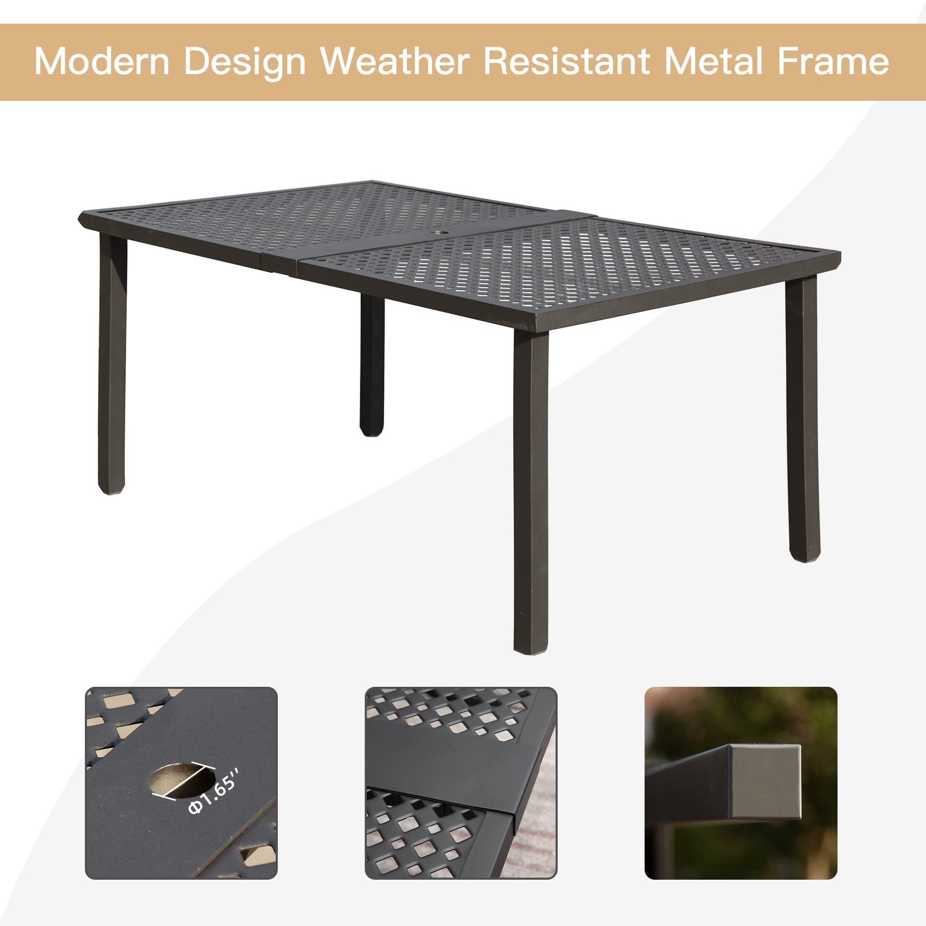 Domi Outdoor 7 pcs Patio Dining Set, Metal Dining Table, Swivel and Dining Chairs Conversation Set with Removable Beige Cushions for Garden Lawn Yard