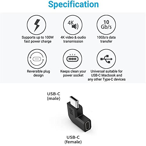 Aoiutrn 90 Degree Type USB C Adapter, 2 Pack USB C to USB-C Fast Charger and Transfer Converter [Right Angle] Compatible for Switch, Notebook Computers, Tablet, and Other Type C Cable Devices