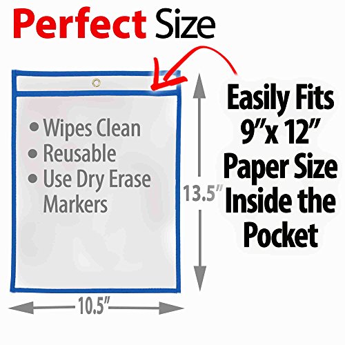 iPrimio Dry Erase Learning Sheets (20 Pack) - Includes 12 Learning Sheets - Multicolored Pockets - Wipes Clean - Fits 9" by 12" Paper in Pocket