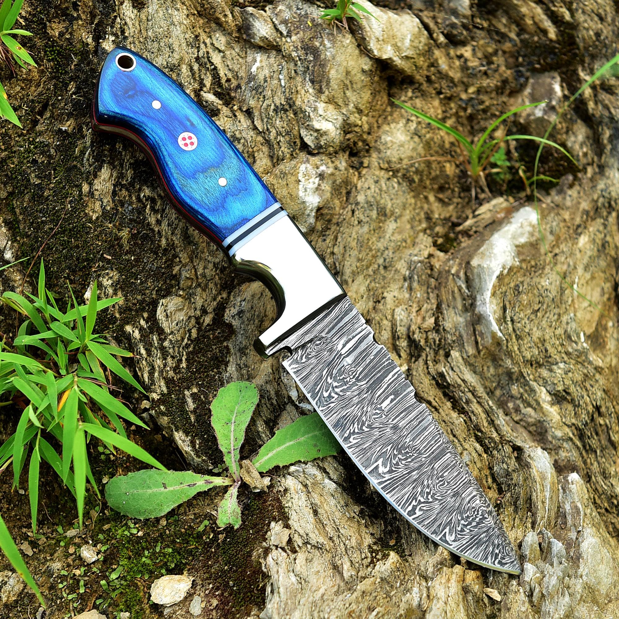 AA Knives Handmade Damascus Steel Hunting knife with Leather Sheath β 9 Inches Fixed Blade Bushcraft Knife with Micarta Handle - Perfect for Survival, Hunting and Camping