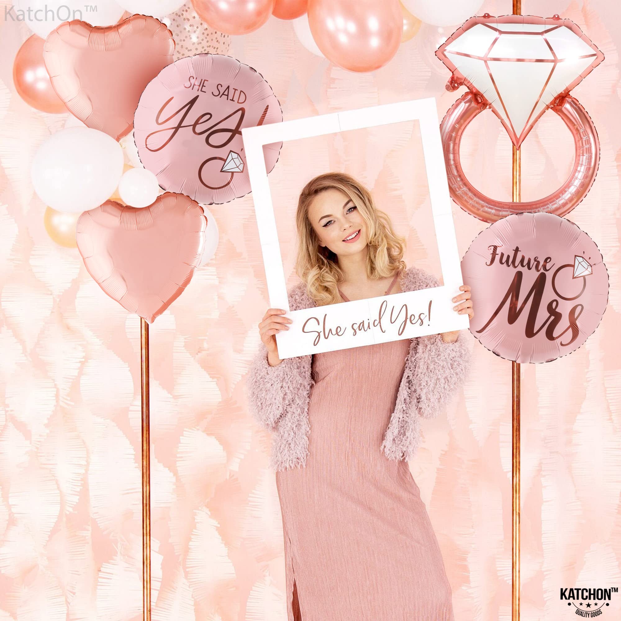 KatchOn, Diamond Ring Foil Balloon Set - Pack of 5 | Future Mrs Balloons | She Said Yes Decorations | Bridal Shower Balloons for Bachelorette Party Decorations, Rose Gold Bridal Shower Decorations