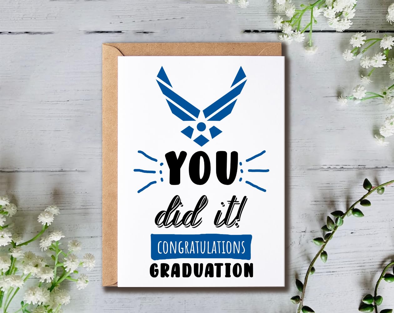 MHSDesigns You Did it congratulations Graduation - Air Force Graduation card - military grad airman - Gift for Air Force - Air Force Card - Card with envelope, White