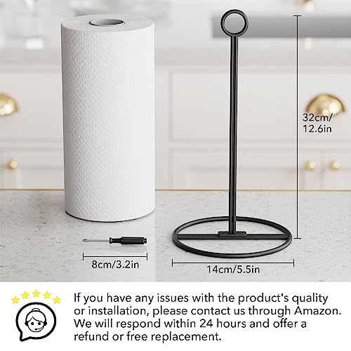 Black Paper Towel Holder Countertop, Kitchen Paper Towel Stand Holder for Kitchen Organization and Storage Standard and Large Size Rolls (Black)