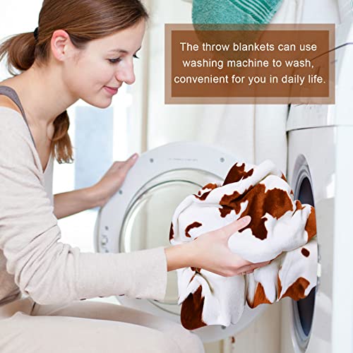 Cow Print Blanket Plush Blanket Cozy Blanket for All-Season, Super Soft Throws with Cute Pattern for Daughter Adults Students Teen, Brown, 60"x80"