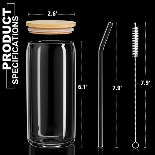 Beer Can Glass,6pack Drinking Cups With Straws and Lids, Can Shaped Glass Cups 16 oz, Cute Iced Coffee Cup Tumblers, Cold Drink Glassware, Unique Water, Tea, Cocktail Glass Set, Great Gift