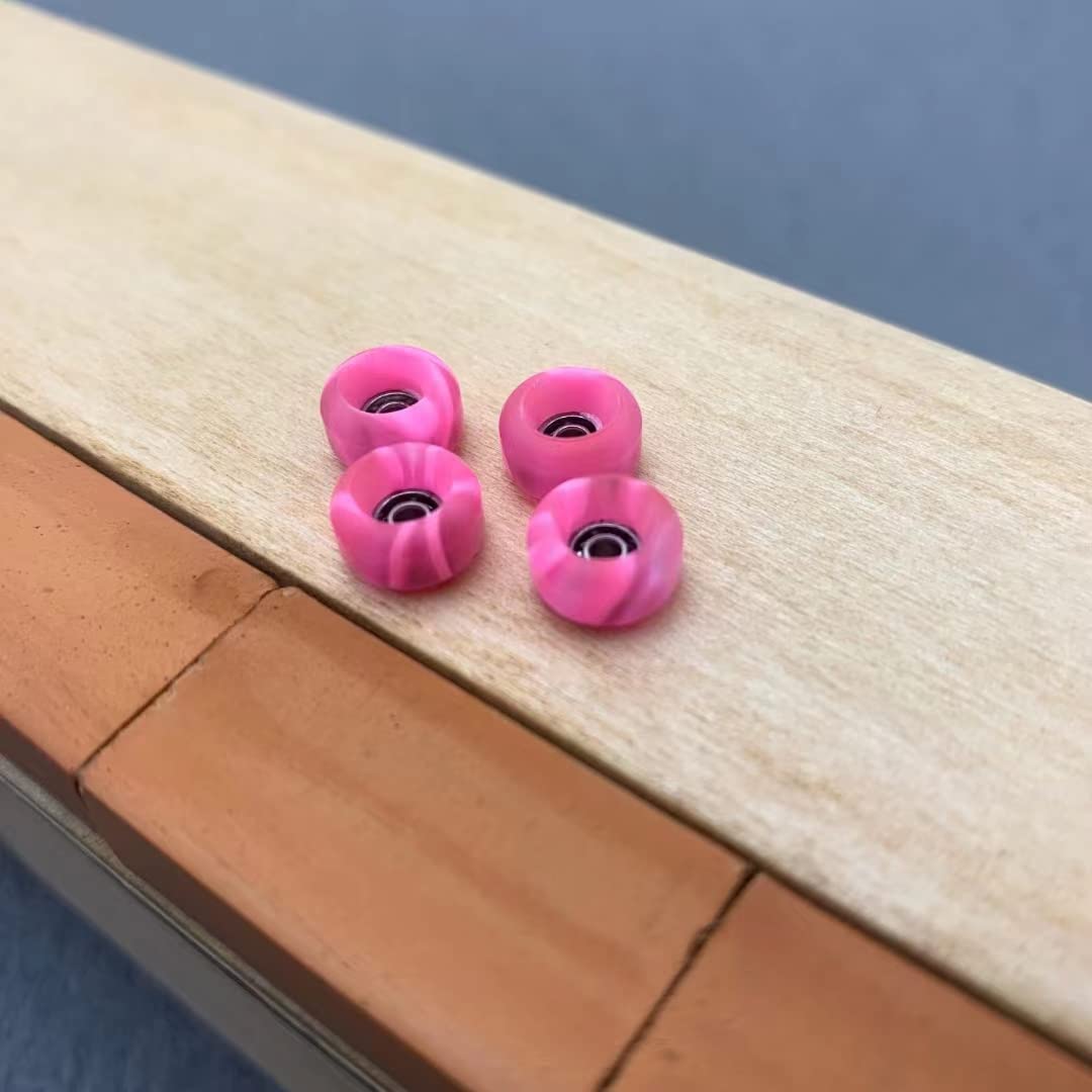 82A Urethane Fingerboard Wheels - New Street Shape, 4.5mm Width * 7mm Diameter- Ultra Spin Bearings - Grey & White Swirl Colorway (Pink)
