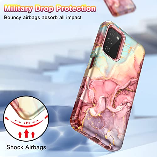 Btscase for Samsung Galaxy A03S Case, Marble Pattern 3 in 1 Heavy Duty Shockproof Full Body Rugged Hard PC+Soft Silicone Drop Protective Women Girl Cover for Samsung Galaxy A03S, Rose Gold