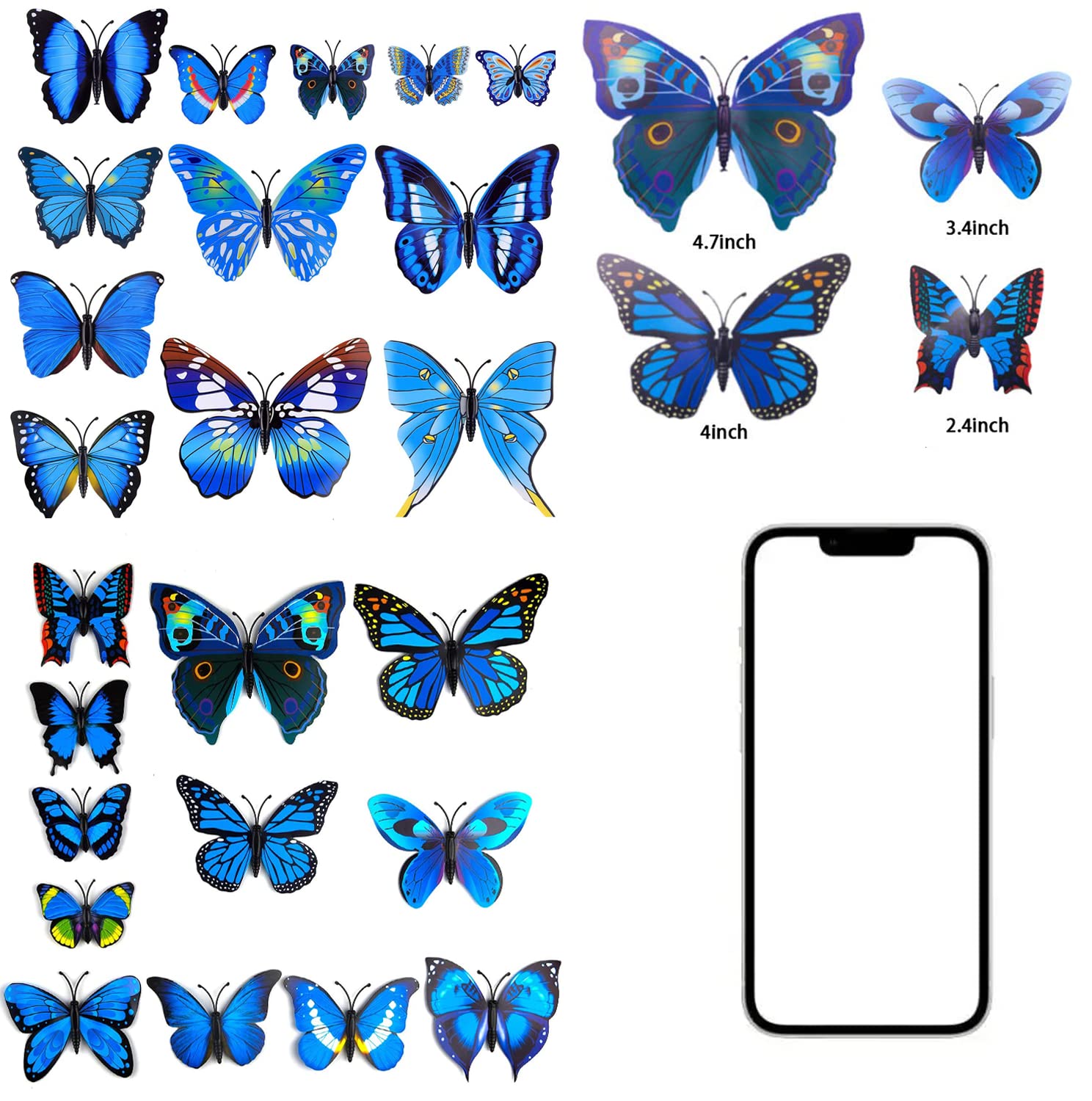 HAKDAY 3D Butterfly Wall Decor, 48 PCS 3D Butterfly Wall Stickers for Crafts Butterflies Party Decorations Birthday Room Decor
