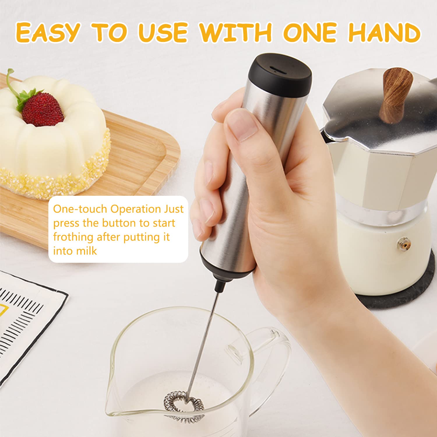 Electric Milk Frother, Handheld with Stainless Steel Stand USB-charging Foam Maker, DOUBLE WHISK Mini Blender and Electric Mixer Coffee Frother for Frappe, Latte, Matcha(USB-charging)