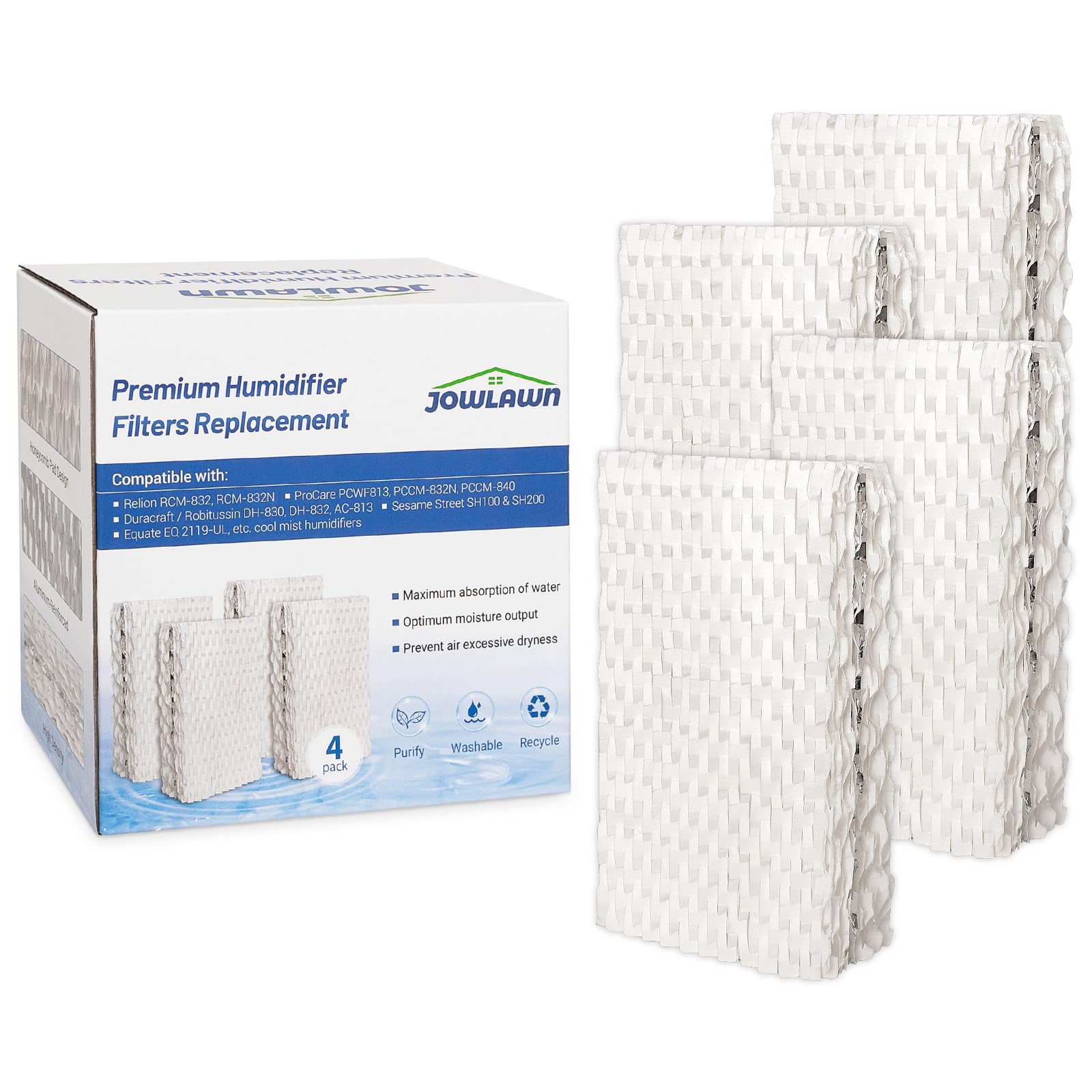Jowlawn Humidifier Filter Replacement- 4 Pack WF813 Humidifier Wick Filter Compatible with Equate EQ 2119-UL, Relion RCM-832 RCM-832N, ProCare PCCM-832N Cool Mist Humidifier Filters
