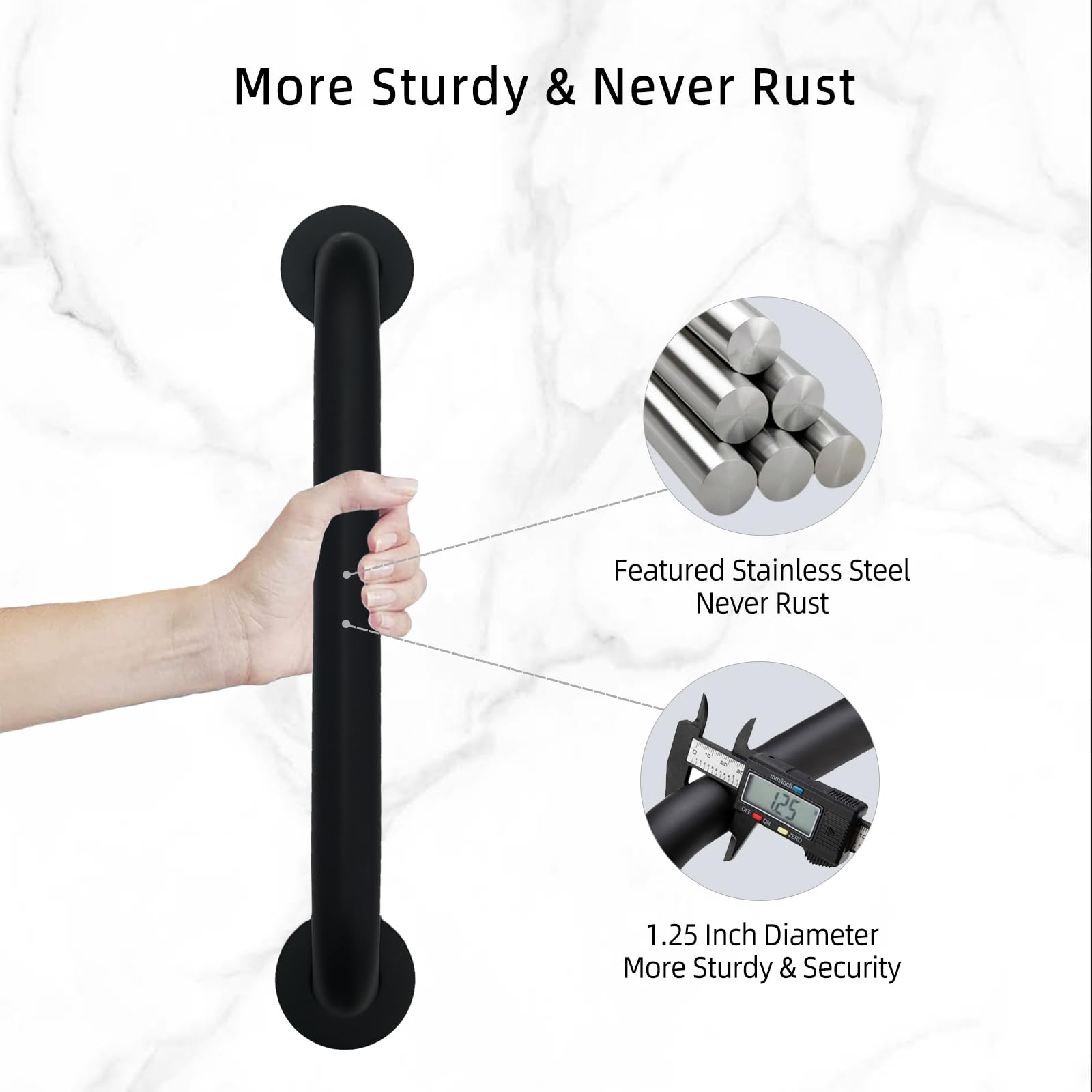 Supwish Handicap Grab Bars for Shower 16 Inch Black, 2 Pack Bathroom Grab Bars for Wall Toilet Bathtub, Shower Bars Safety Hand Rail Support Handle - Shower Grab Bars for Seniors Elderly Disabled