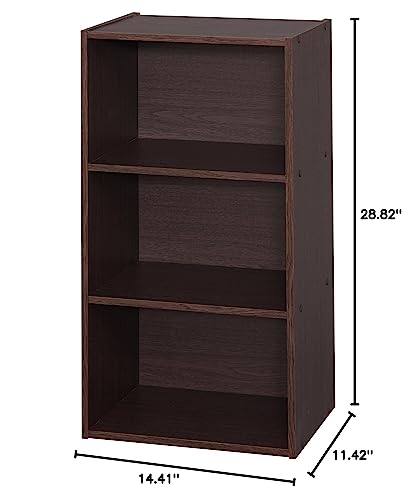 IRIS USA 3-Tier Modular Open Cubby Storage Shelf, Sturdy Storage Bookshelf Cabinet for Living Room Bedroom Guest Room Office Dorm Room Kids Room and Bathroom, Brown Oak
