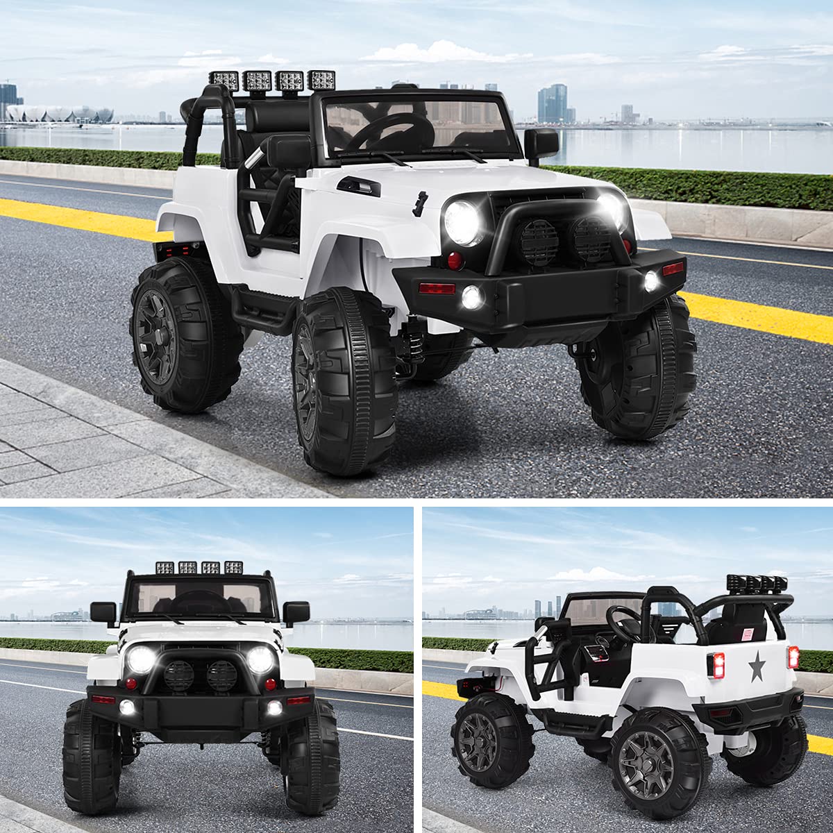 Costzon Ride On Car, 12V Battery Powered Electric Ride On Truck w/Parental Remote Control, LED Lights, Double Doors, Safety Belt, Music, MP3 Player, Spring Suspension (White)