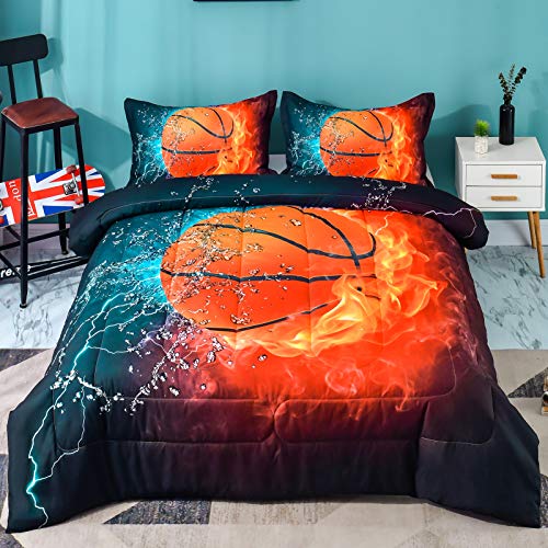 Andency Basketball Comforter Queen(90x90 Inch), 3 Pieces(1 Basketball Comforter, 2 Pillowcases) Sport Microfiber Comforter Set Bedding Set for Kids Boys Girls Teens