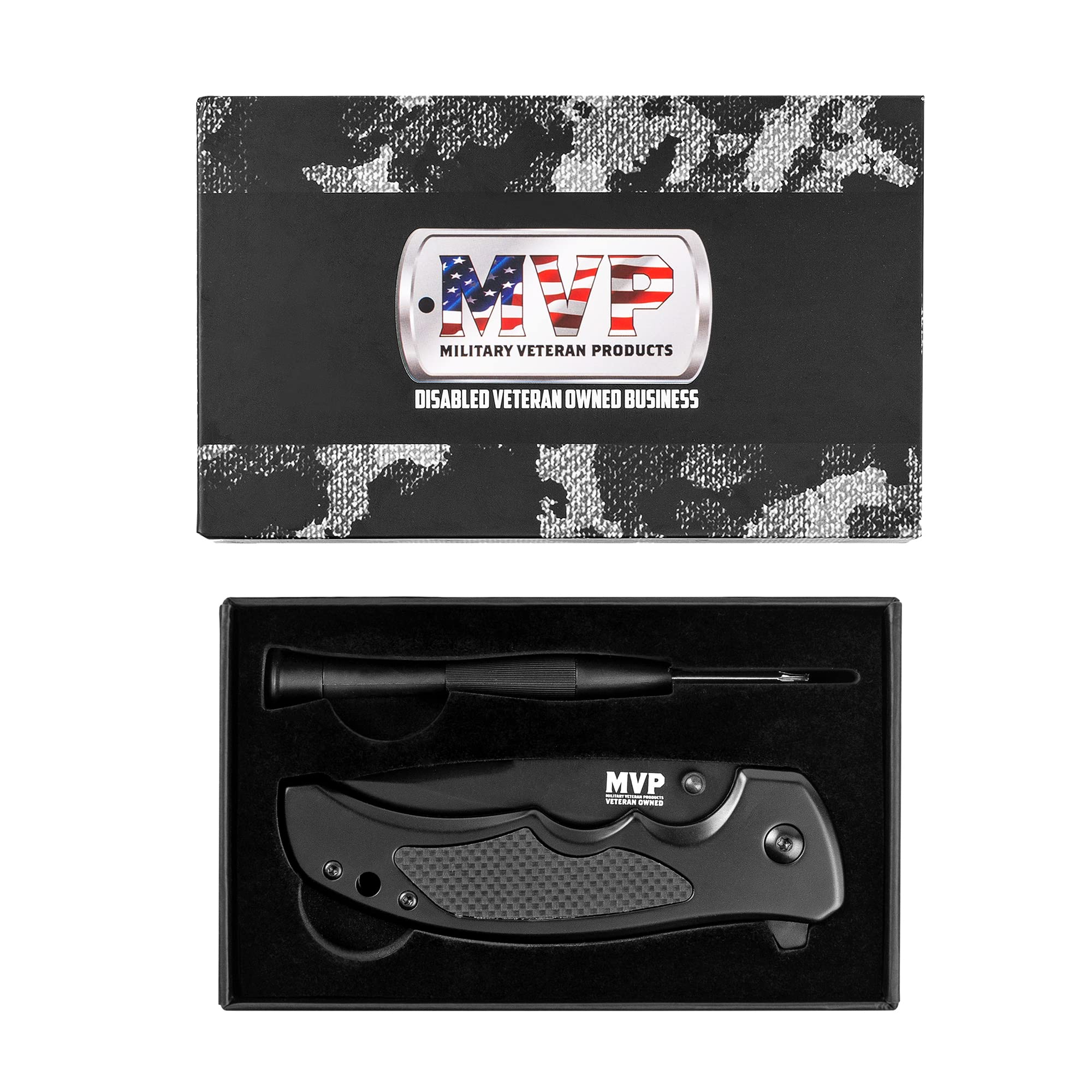 Military Gift Shop MVP 1805-SOT Black Stealth Tactical Pocket Knife | Steel Black Titanium Coated Folding Knife with Reversible Clip | SOT Black Knife