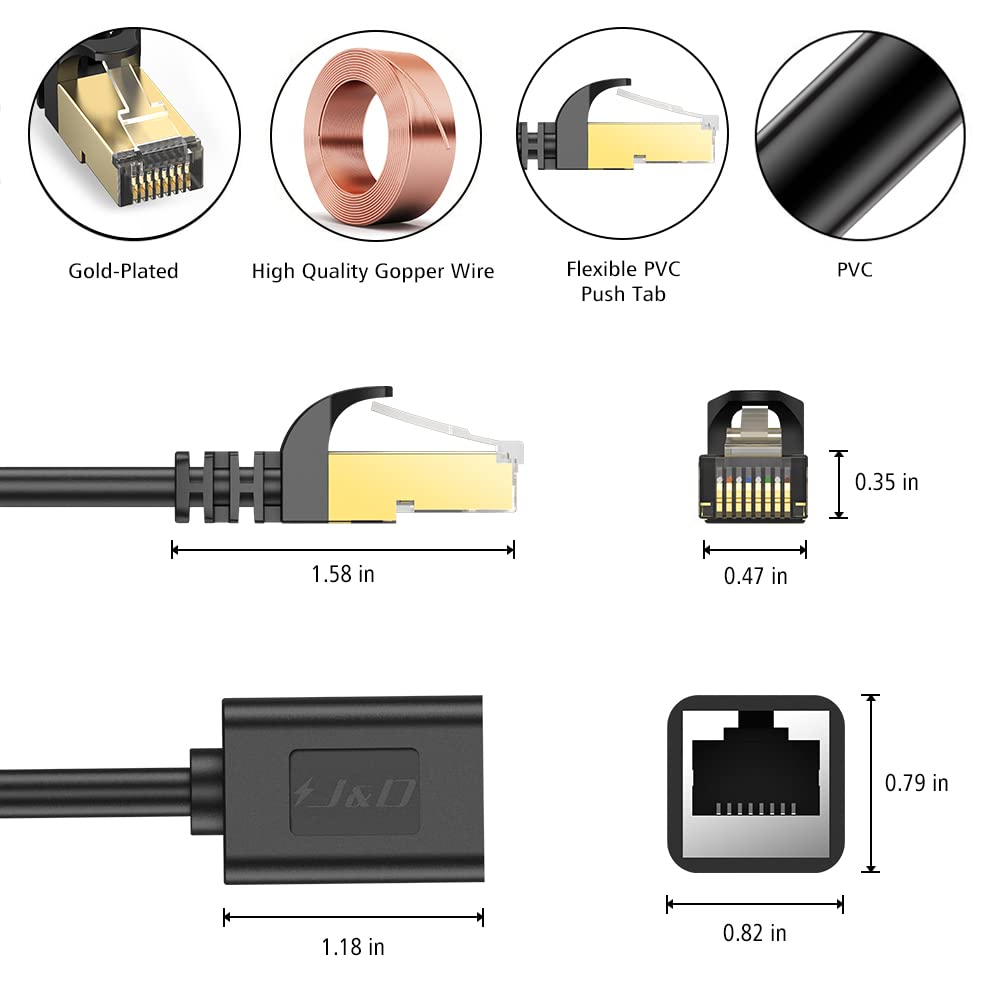 J&D Ethernet Extension Cable, Cat 6 Ethernet Extender Cable Adapter (6 Feet) Support Cat6 / Cat5e / Cat5 Standards, RJ45 Cords Shielded Male to Female