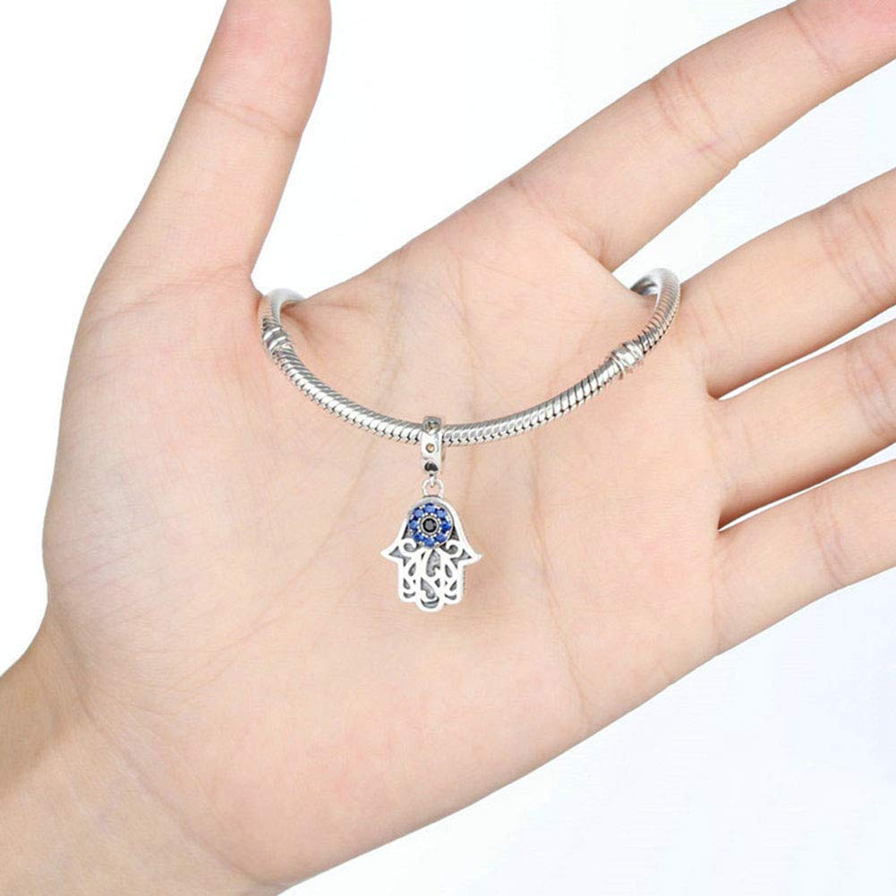 925 Sterling Silver Hamsa Charm Hand Charm Evil Eye Charm Birthday Charm Anniversary Charm for Pandora Charms Bracelet (Silver)
