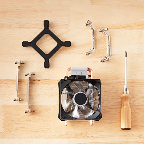 Amazon Basics Computer Cooling Fan with Cooler Master Technology, CPU Air Cooler, 4 Heat Pipes, RGB LED PWM, 4.02 X 3.28 X 4.96 Inch, Aluminum Fins