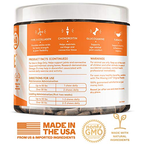 The Missing Link Collagen Care Soft Chew Nutritional Treats for Dogs - Collagen, Glucosamine, Chondroitin & Turmeric - Mobility & Anti-Inflammatory Support - Hip & Joint 60 Count