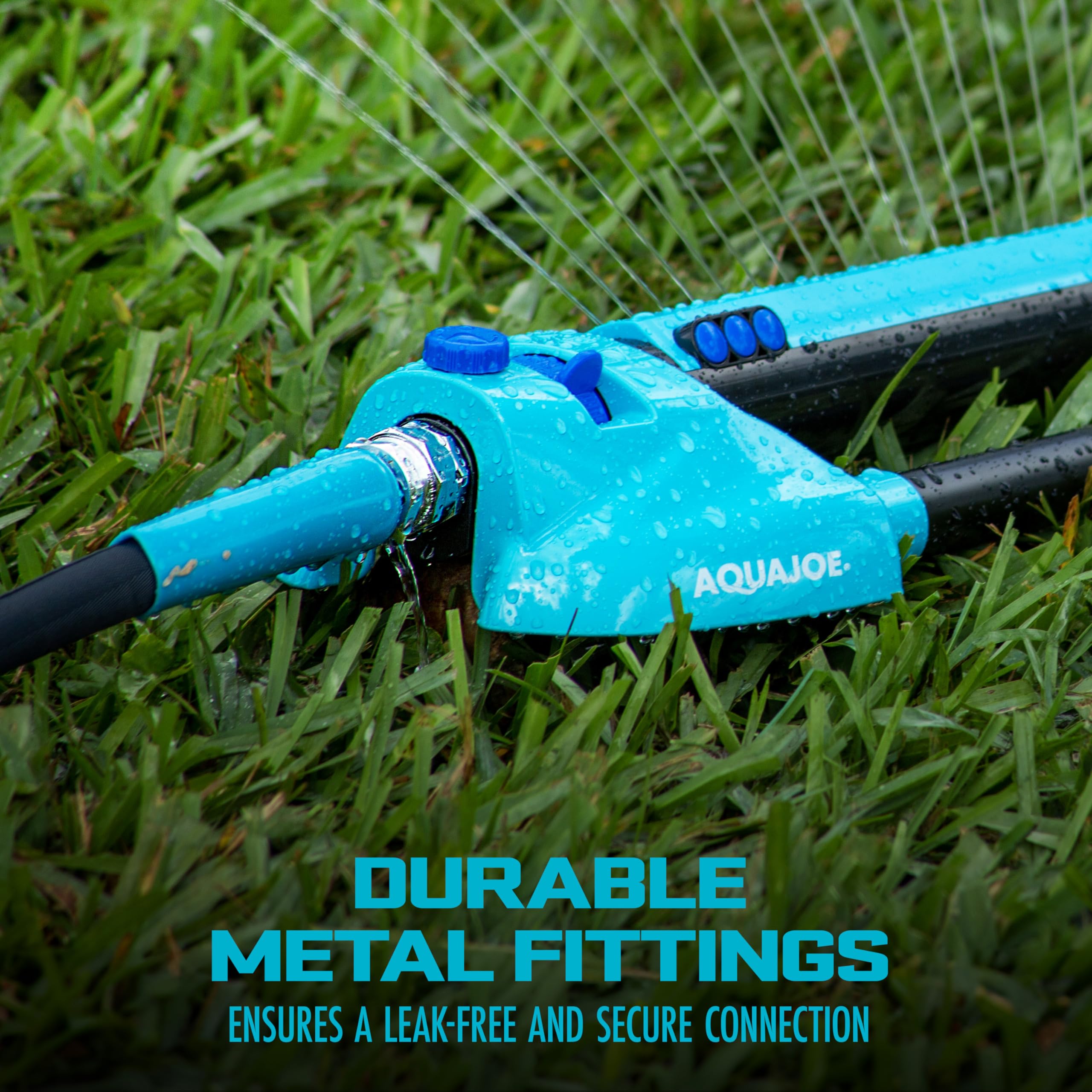 Aqua Joe AJ-OMS20-BRS 4973 Sq Ft Variable-Width Turbo Oscillating Sprinkler, 6 Switchable Spray Nozzles